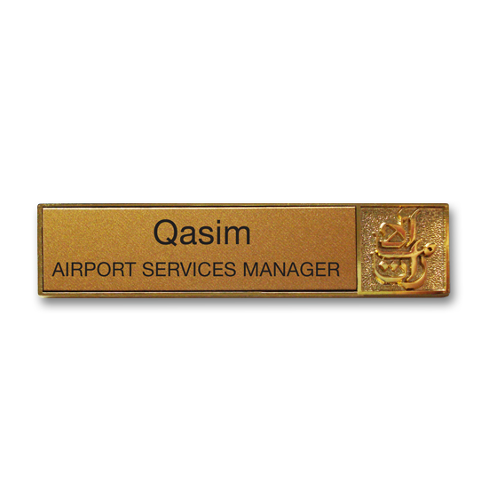 Metal namebadge permanently named , robust, surface printed